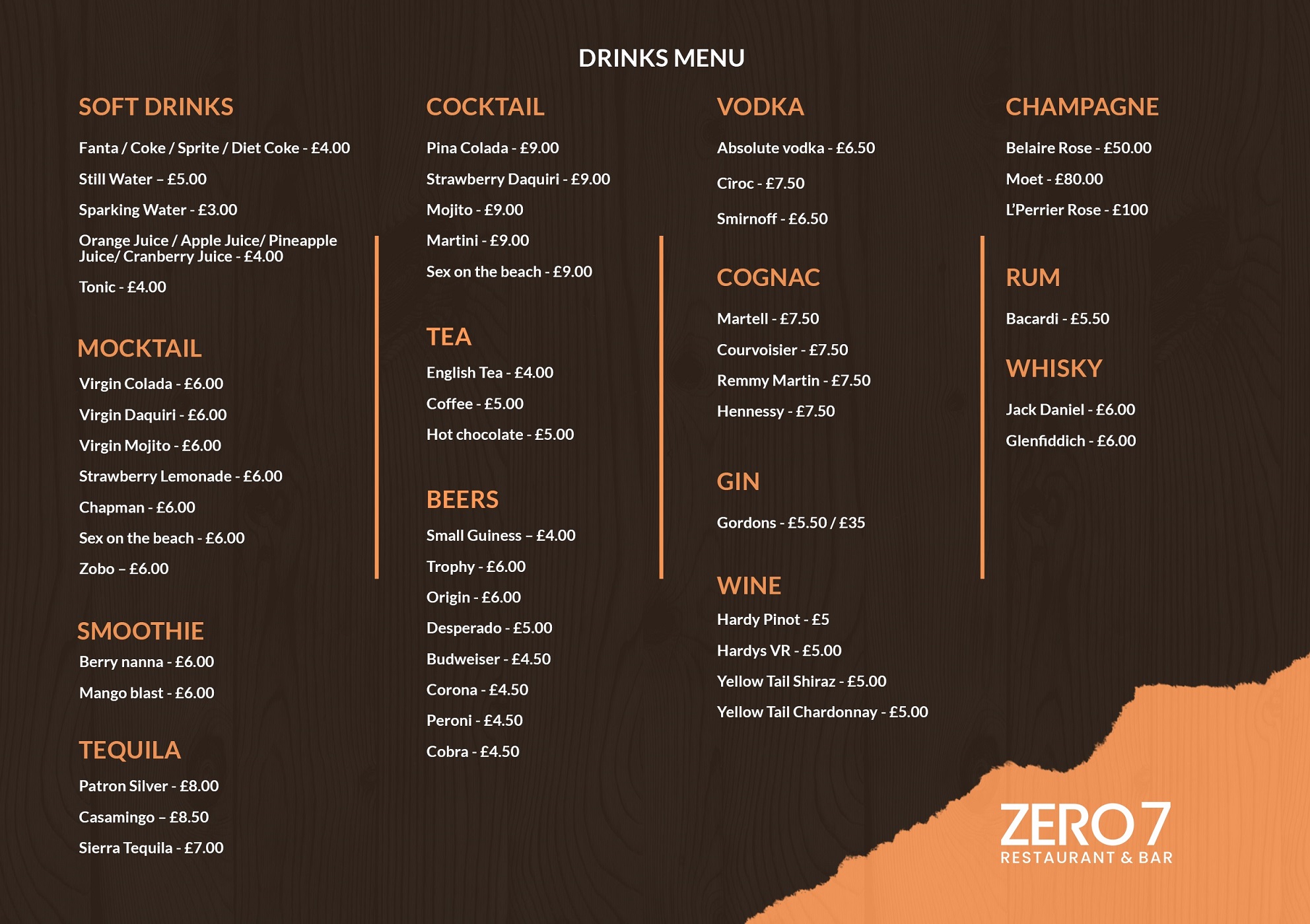 Zero7 Restaurant - Our Menu