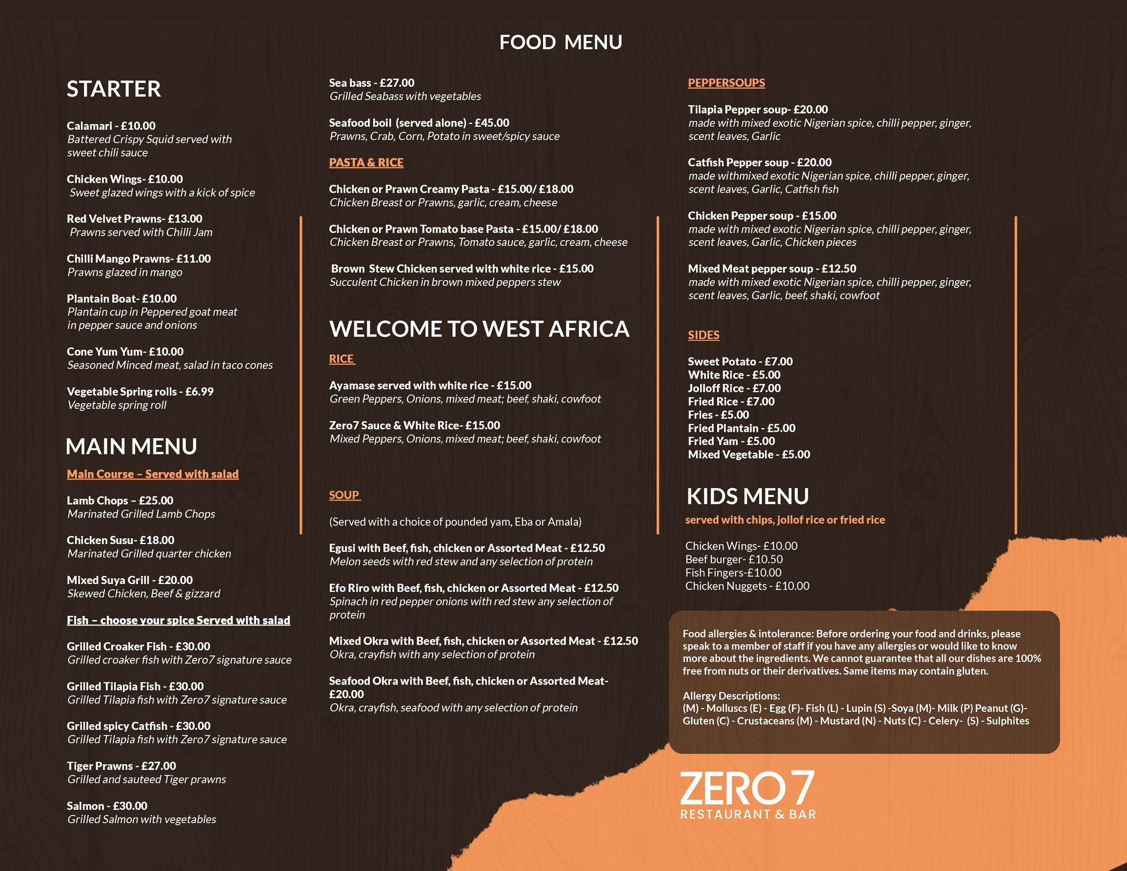Zero7 Restaurant - Our Menu